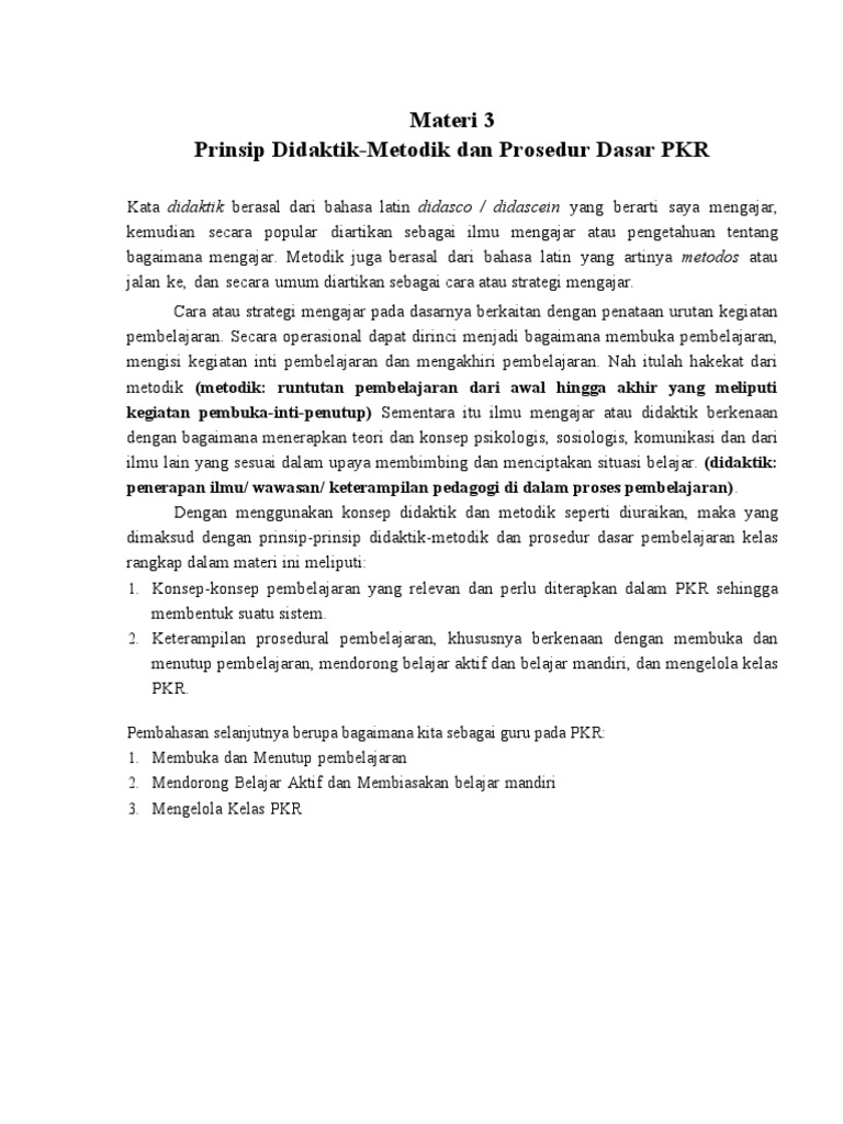 PKR 3 - Prinsip Didaktik-Metodik Dan Prosedur Dasar PKR | PDF