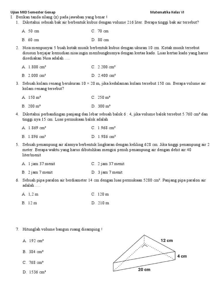 Matematika Kelas 6 Mid Semester 2 | PDF