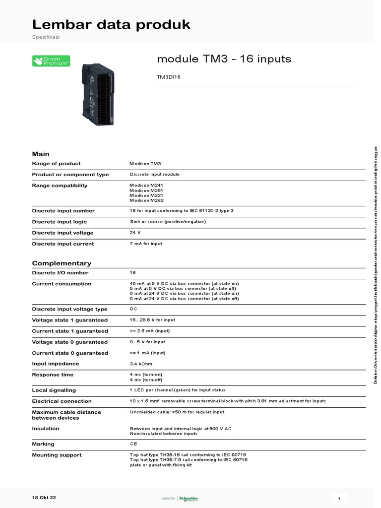 Modicon TM3 - TM3DI16 | Download Free PDF | Electrical Connector | Hertz