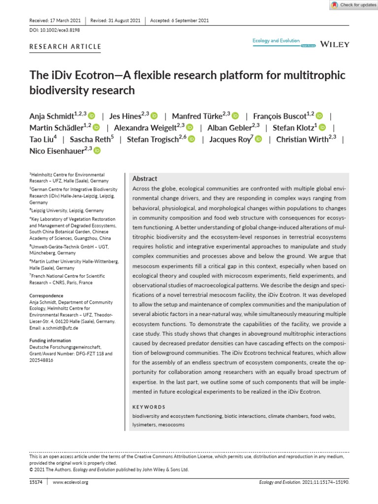 Ecology and Evolution - 2021 - Schmidt - The IDiv Ecotron A Flexible ...