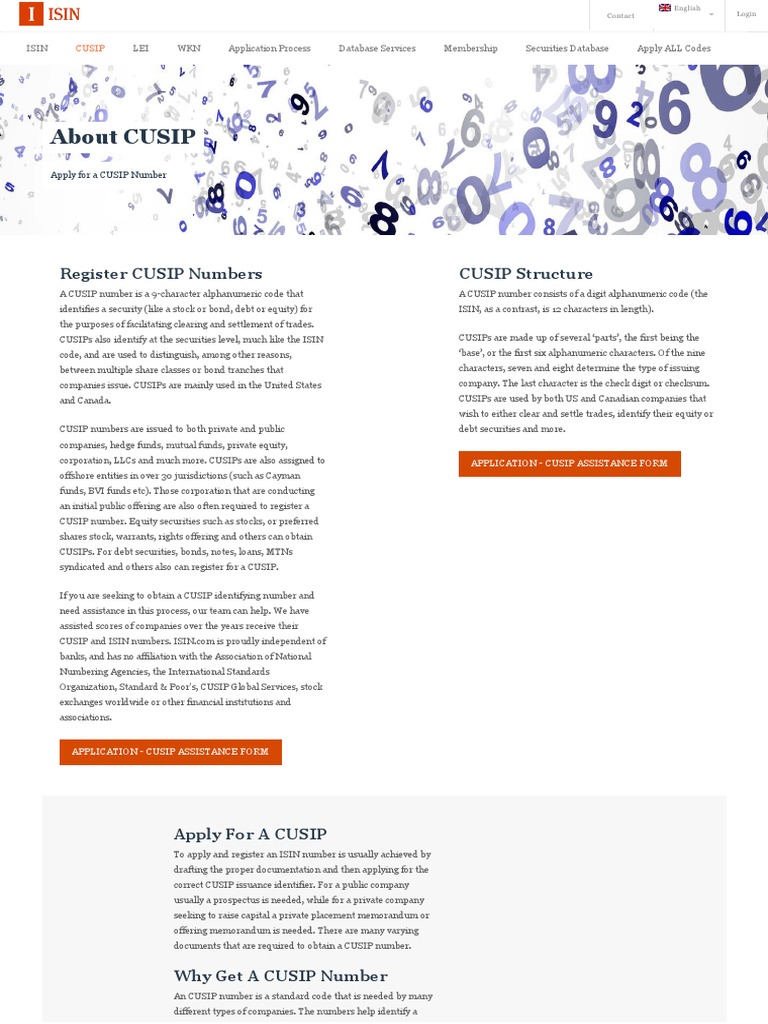 Cusip - Isin - Cusip - Lei - Sedol - WKN - Cfi Codes - Database Securities Apply Application ...