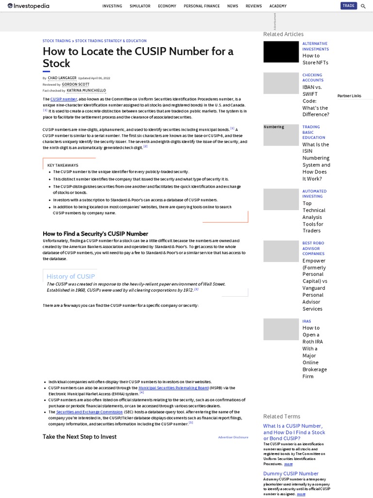 How To Locate The Cusip Number For A Stock | PDF | Cusip | Securities ...