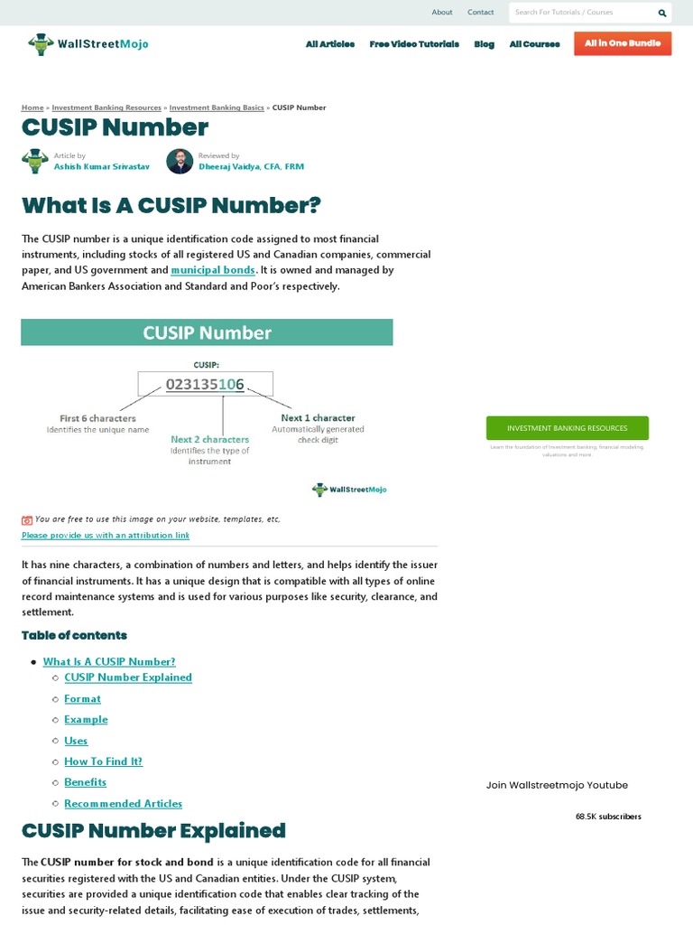 Cusip Number - What Is It - How To Find - Example - Format | PDF