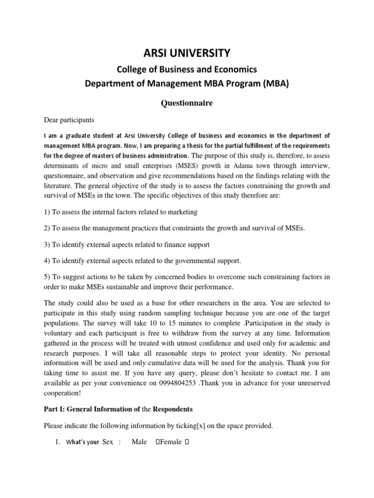 QUESTIONNAIRE | Download Free PDF | Survey Methodology | Master Of ...