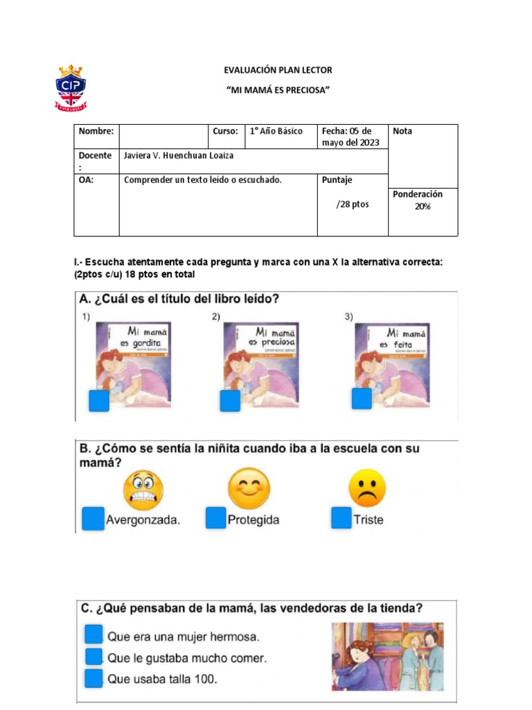 Evaluación Mi Mamá Es Preciosa | PDF