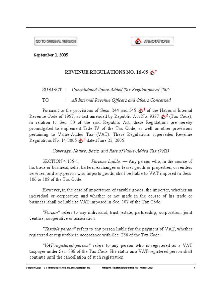 RR 16-2005 Amended (Consolidated VAT Regulations) | PDF | Value Added ...