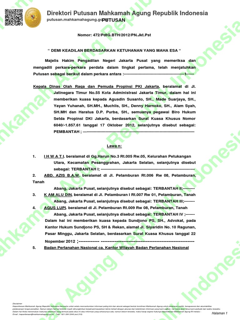 Putusan PN Jakpus Nomor 472 | PDF