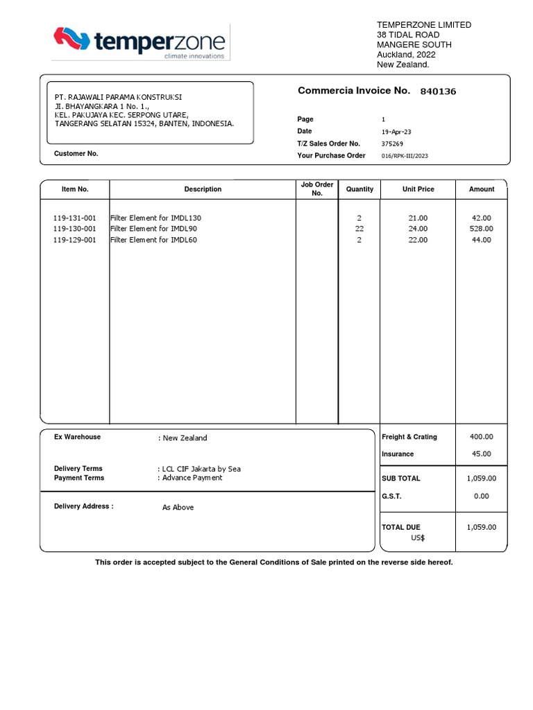Commercial Invoice 840136 SO 375269 - R1 | PDF | Trade | Business Process