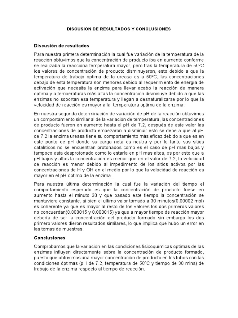 Discusiones y Conclusiones Practica 5 | PDF | Ph | Enzima