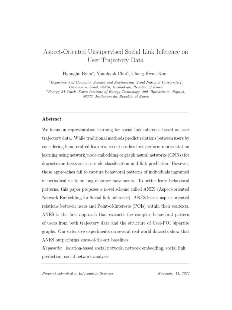 Aspect Oriented Unsupervised Social Link Inference On User Trajectory Data Pdf Social