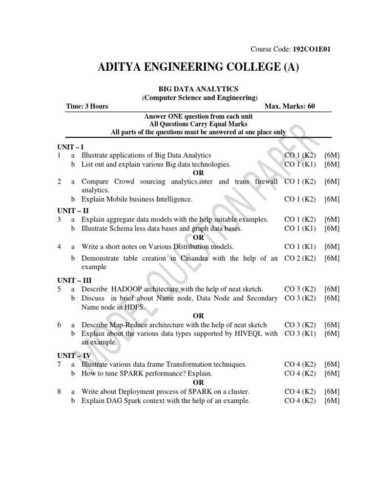 BDA Model Question Paper | PDF | Apache Spark | Data