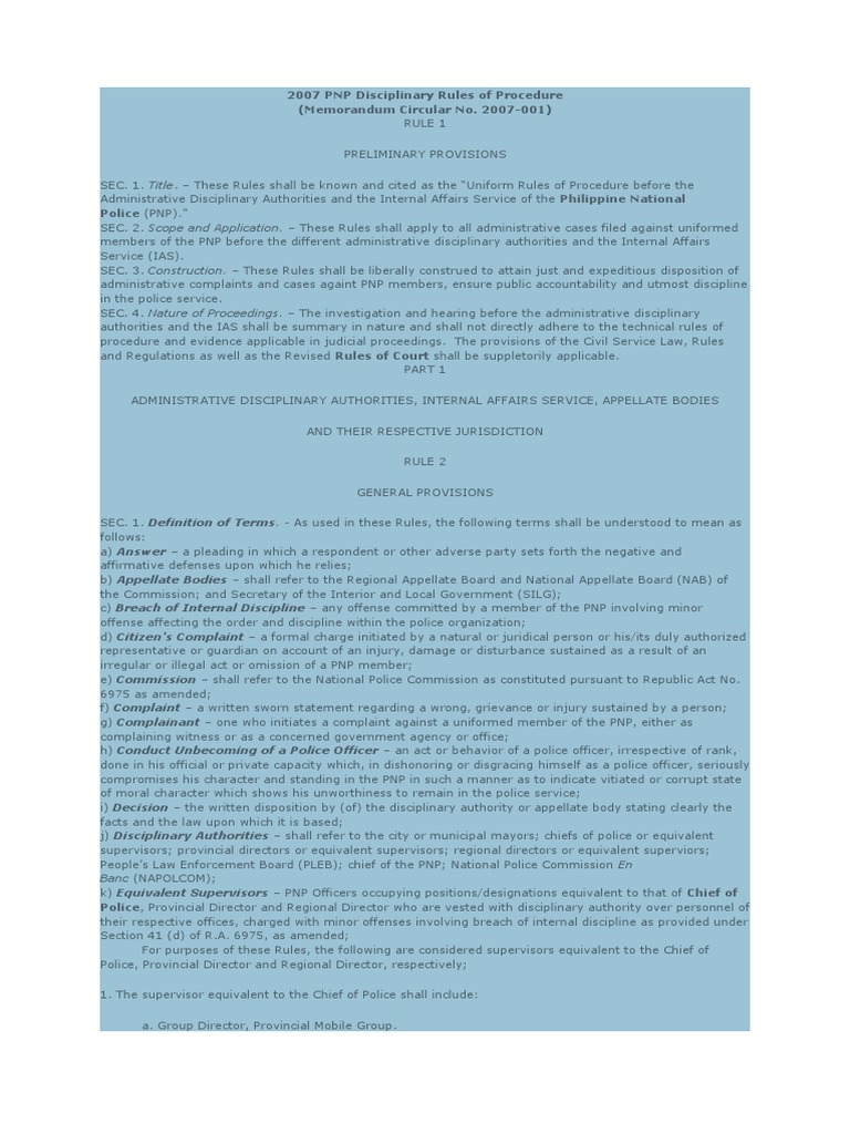 2007 PNP Disciplinary Rules Overview | PDF | Complaint | Shorthand