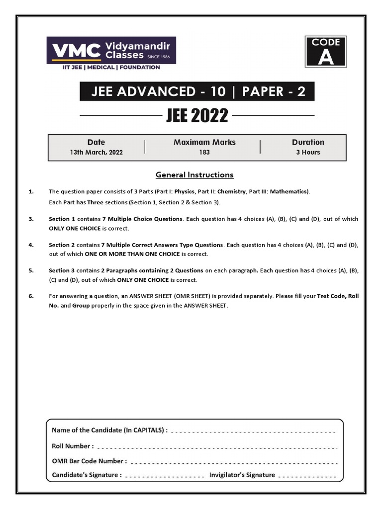 2022 Jee Advanced 10 Paper 2 | PDF | Chemical Reactions | Nitric Acid