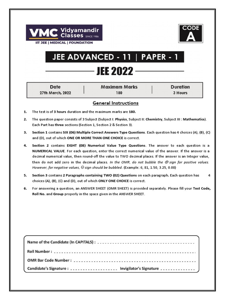 JEE-2022 Paper: Multiple Correct Answers | PDF | Triangle | Numbers