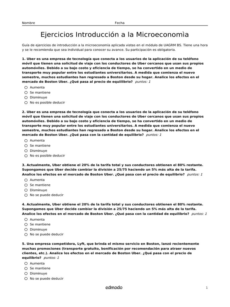 Ejercicios Introducción A La Microeconomìa | PDF | Oferta (economía) | Mercado (economía)