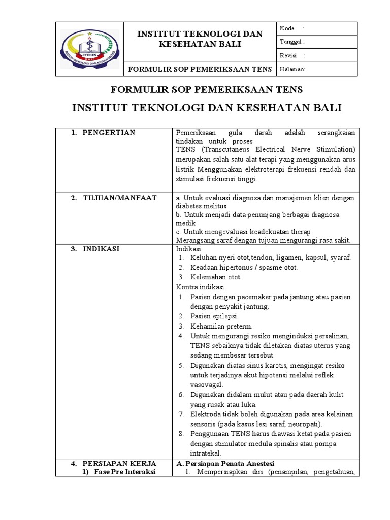 SOP Pemeriksaan TENS | PDF