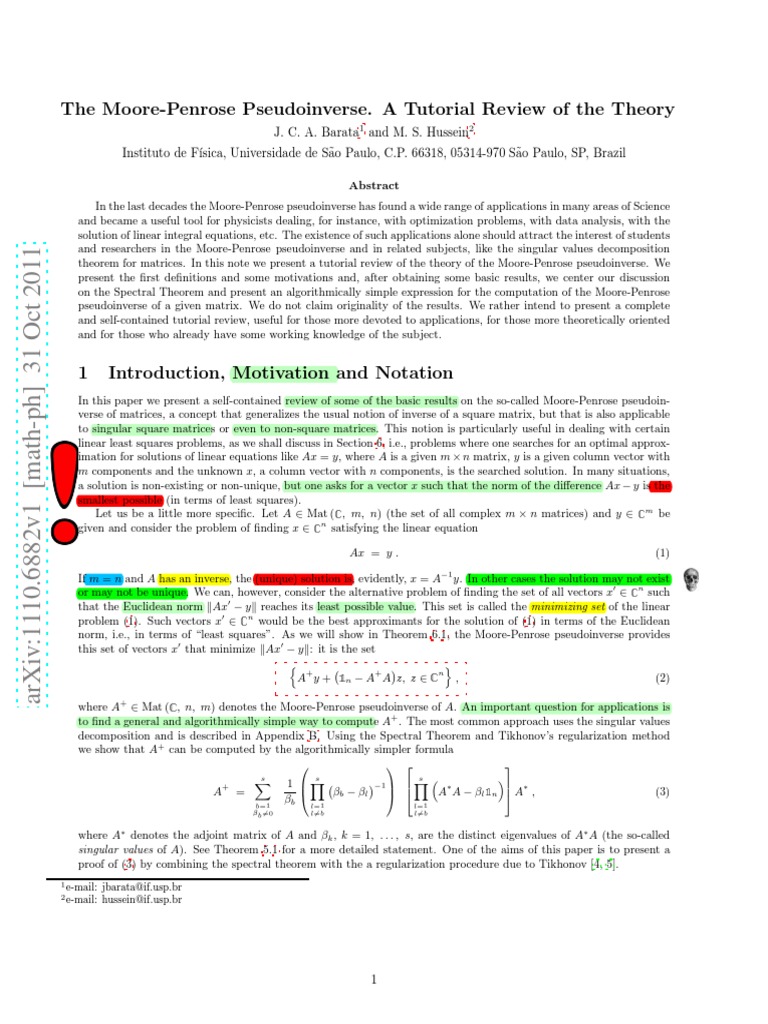 Moore - Penrose Pseudoinverse | PDF