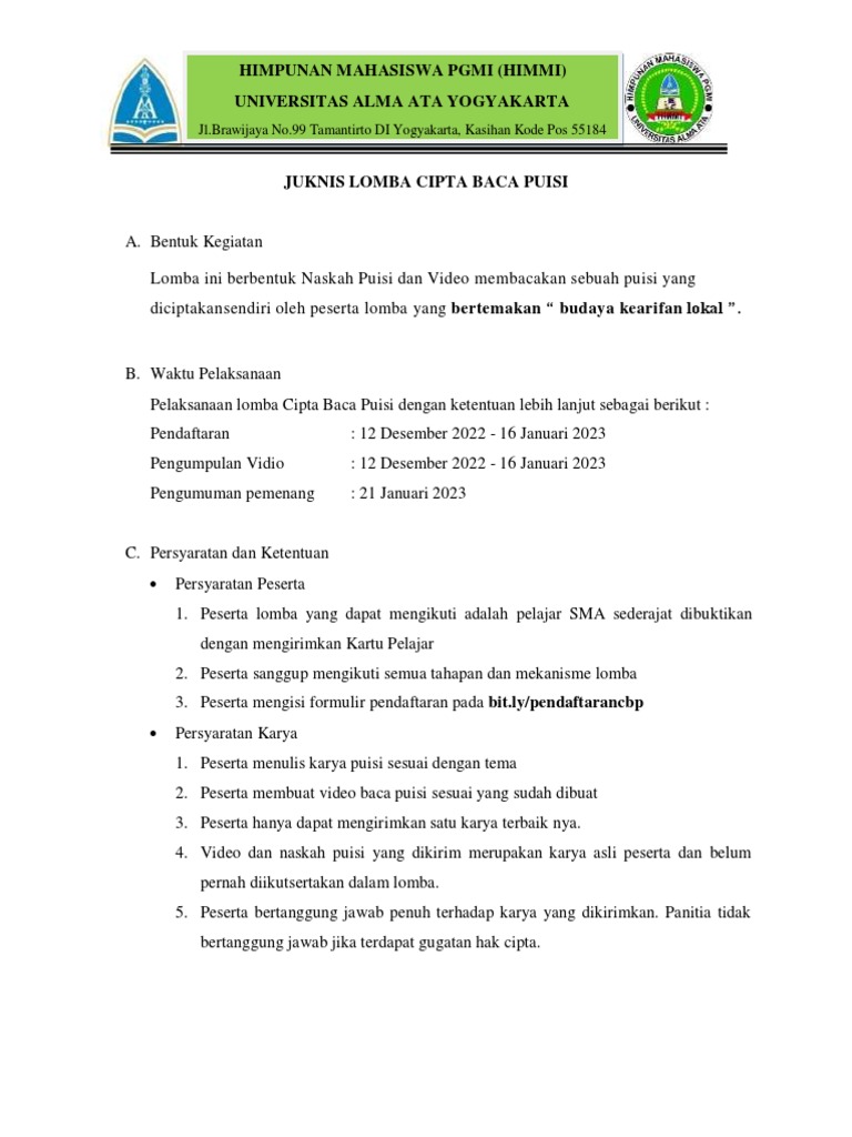 Juknis Lomba Cipta Baca Puisi | PDF Juknis Lomba Cipta Baca Puisi | PDF