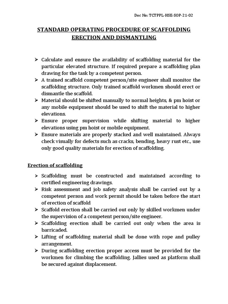 Sop of Scaffolding | PDF | Scaffolding | Safety