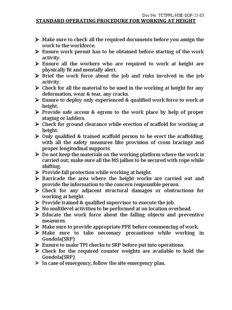 SOP - Working at Height | PDF