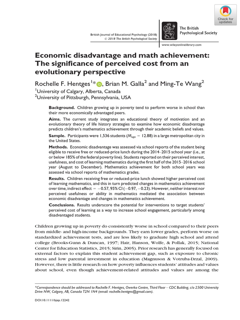 Economic Disadvantage and Math Achievement | PDF | Poverty | Poverty ...