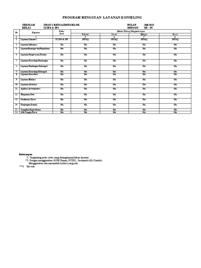 Program Mingguan SM 1 | PDF