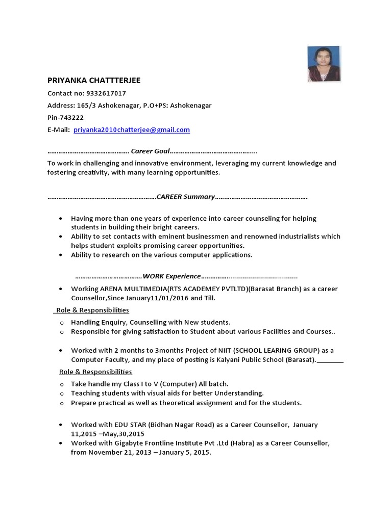 Priyanka Chatterjee (1) Only CV | PDF