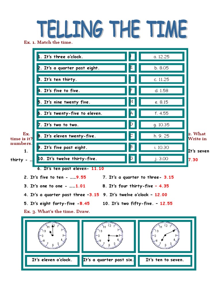 Telling Time Exercises in English | PDF