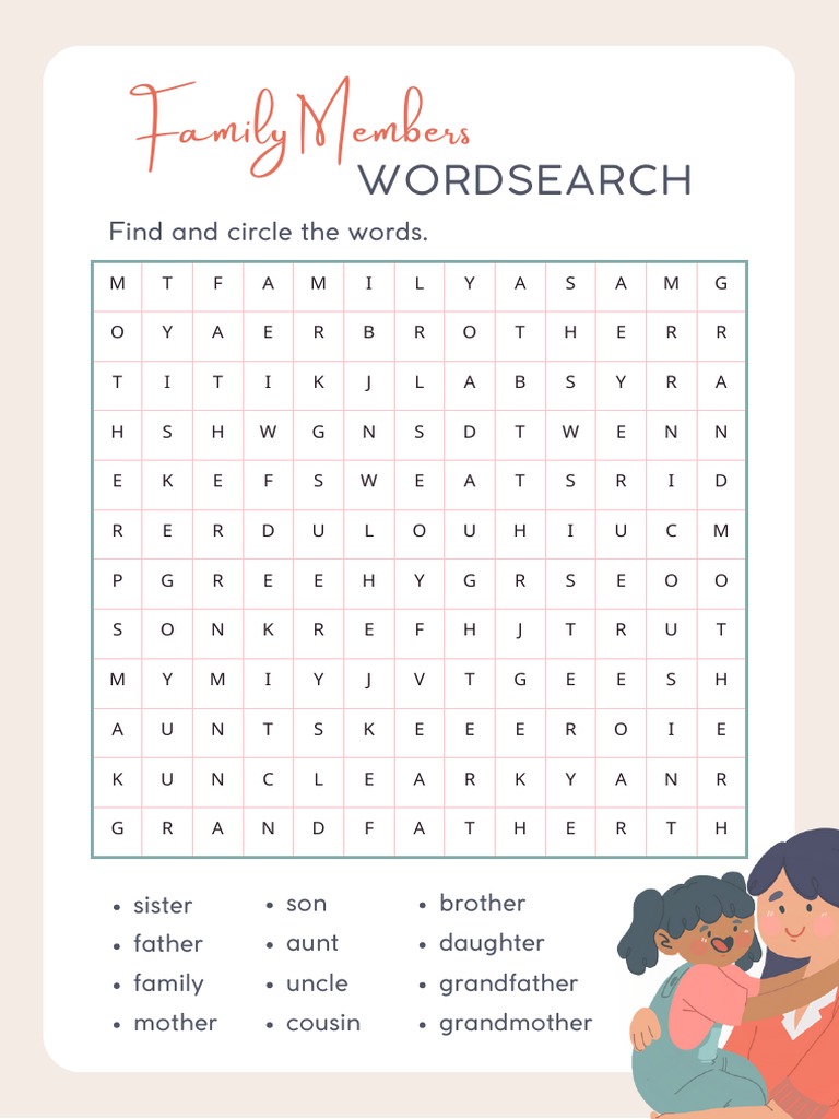 Cream Illustrative Family Members Word Search | PDF | Language Arts ...