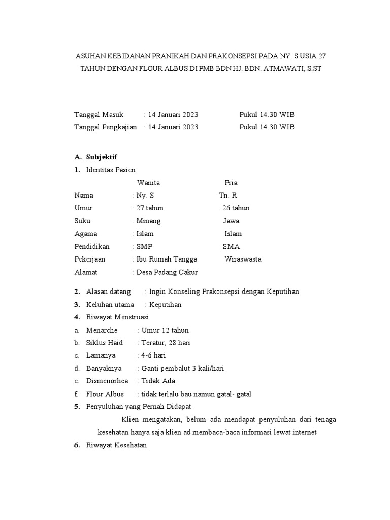 Asuhan Kebidanan Pranikah Dan Prakonsepsi Pada Ny | PDF | Kesehatan ...