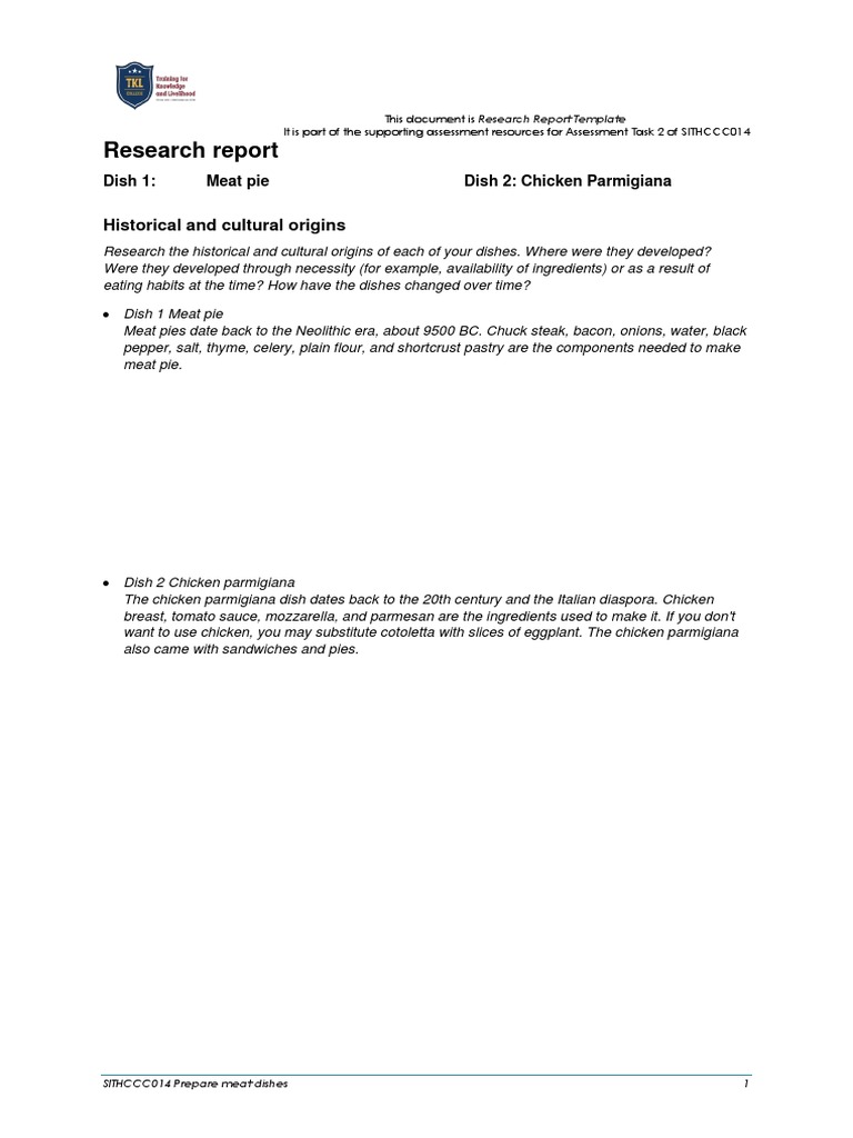 Sithccc014 Research Report | PDF | Cooking | Foods