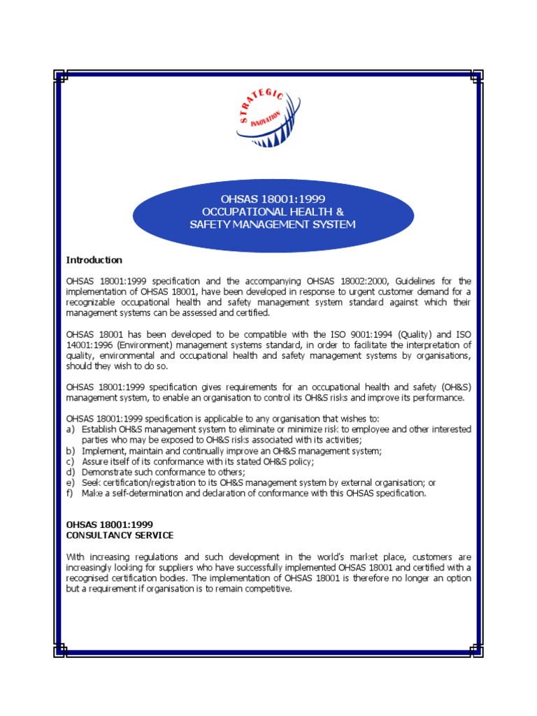 OHSAS 18001 Consultancy and Training Guide | PDF | Occupational Safety ...