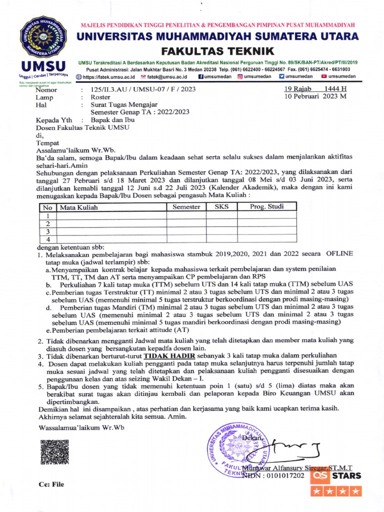 Jadwal Perkuliahan T. Mesin Sem Genap 2022-2023-1 | PDF