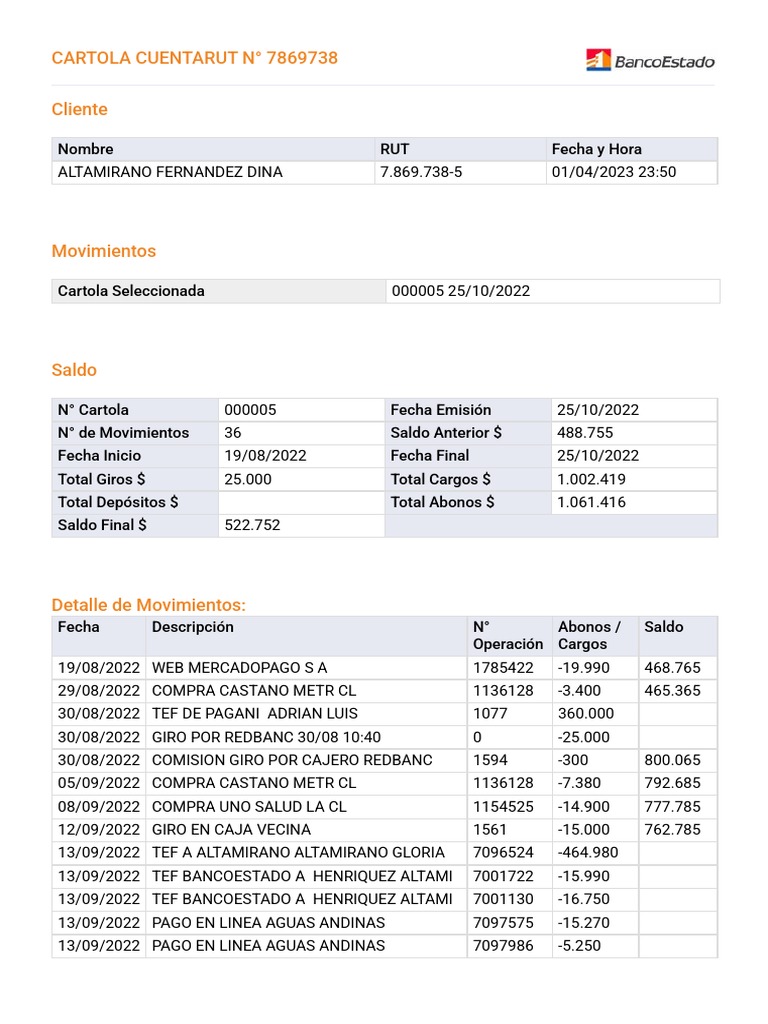 Cartola 000005 | PDF | Chile | Bancario