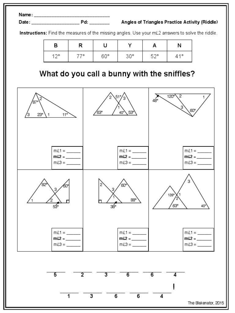 Triangle Angles Riddle Activity | PDF | Elementary Geometry | Euclidean ...