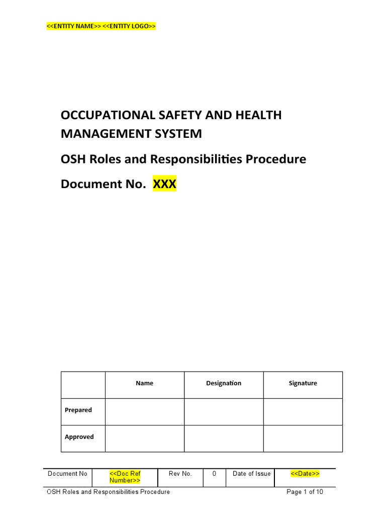 OSH Roles and Responsibilities Procedure | PDF | Occupational Safety ...