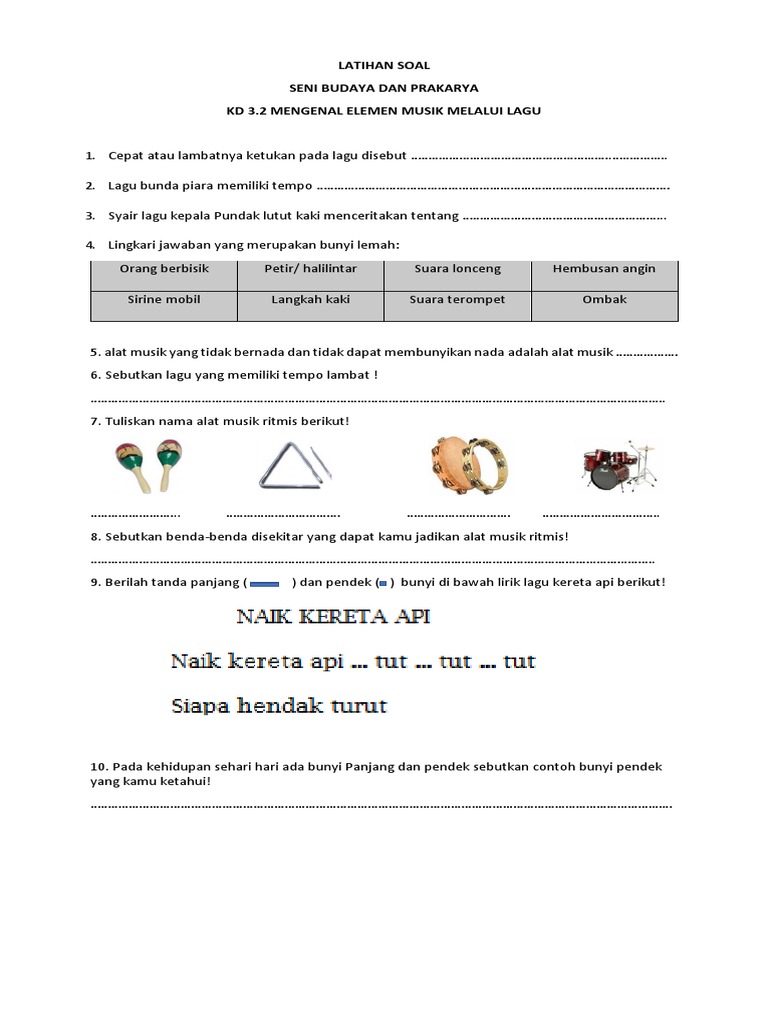Latihan Soal SBDP KD 3.2 | PDF
