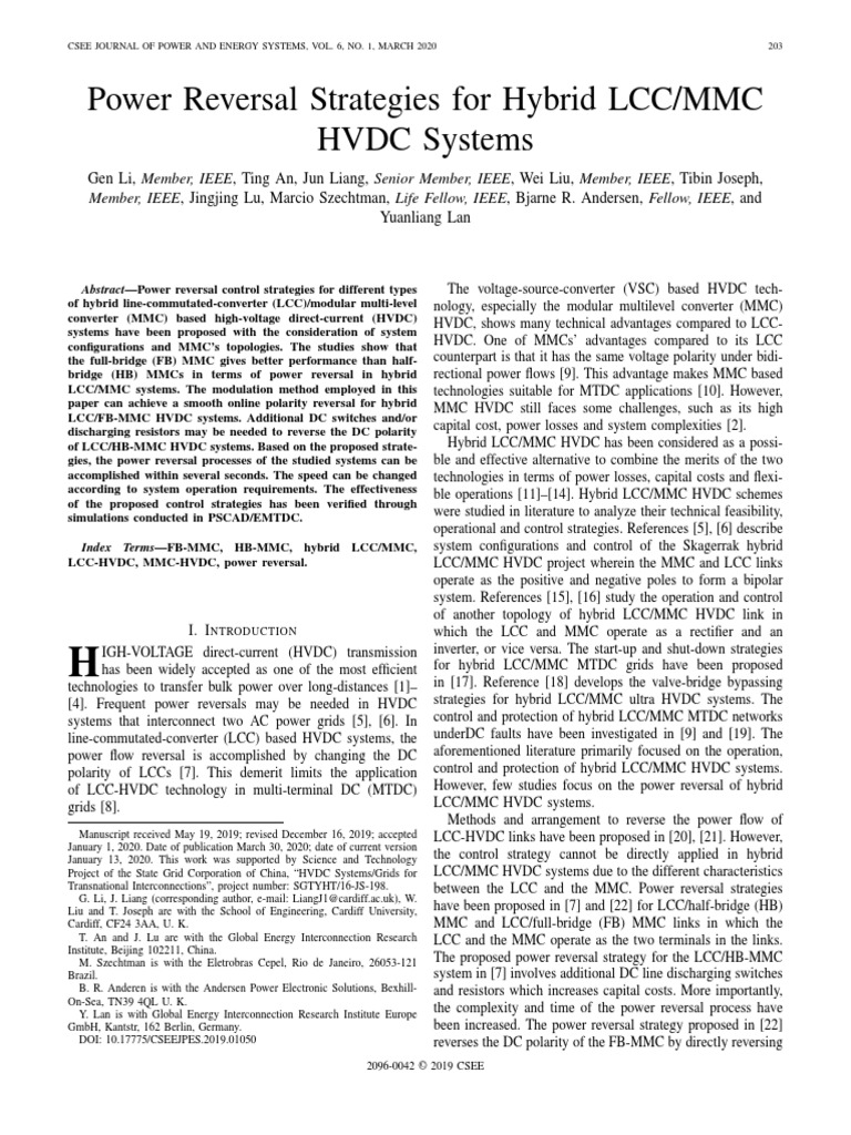 Power Reversal Strategies For Hybrid LCC MMC HVDC Systems | PDF