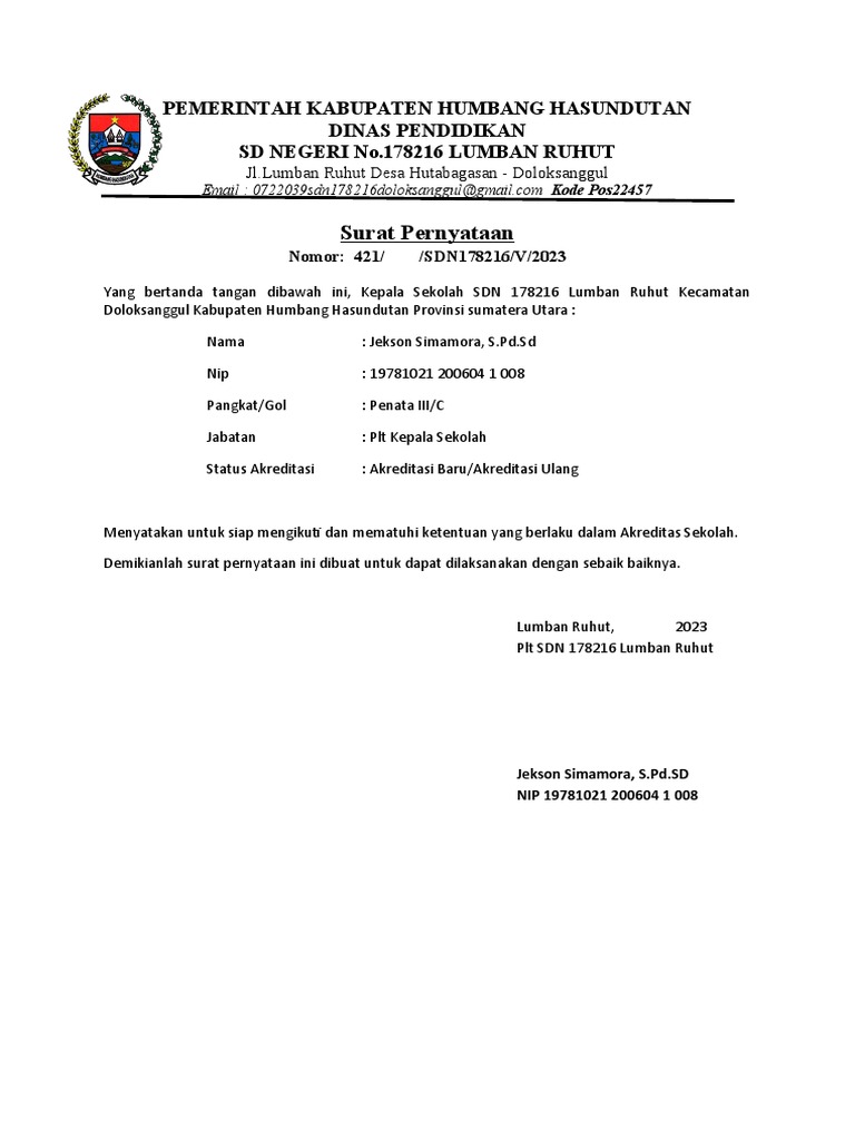 Surat Pernyataan Akreditasi | PDF Surat Pernyataan Akreditasi | PDF