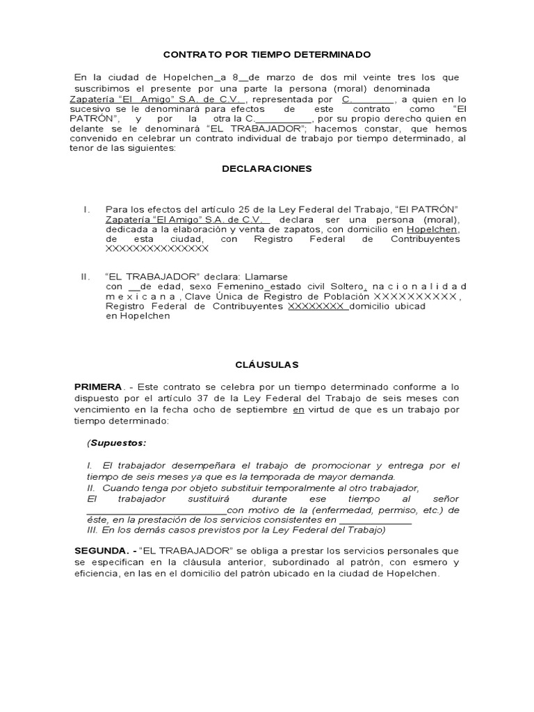 Contrato Laboral a Tiempo Determinado | PDF