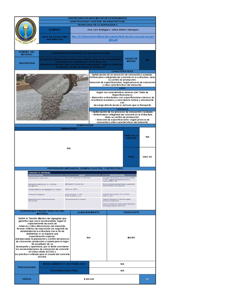 CONCRETO ESTRUCTURAL FC 280 KGCM (28 MPa) | PDF | Hormigón | Ciencias ...