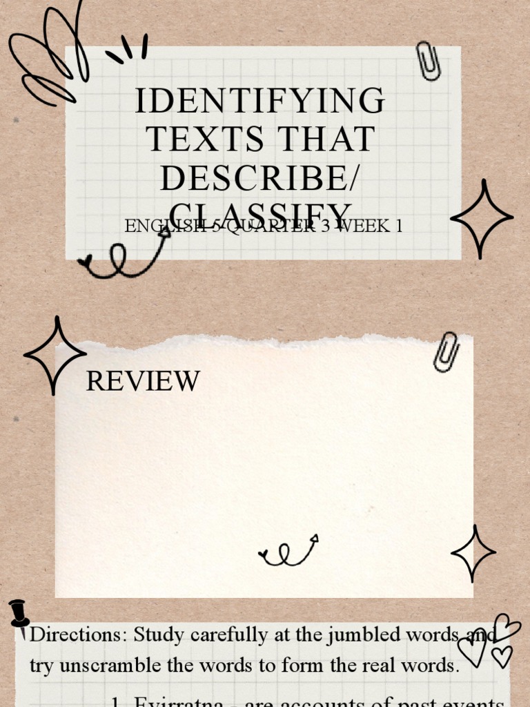 Identifying TEXTS THAT DESCRIBE CLASSIFY | PDF