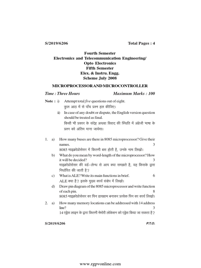 6206 Microprocessor and Microcontroller 6206 S 2019 | PDF | Classes Of Computers | Computer ...