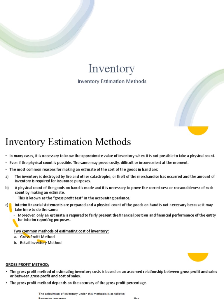 12. Inventories - Inventory Estimation Methods | PDF | Inventory | Cost ...