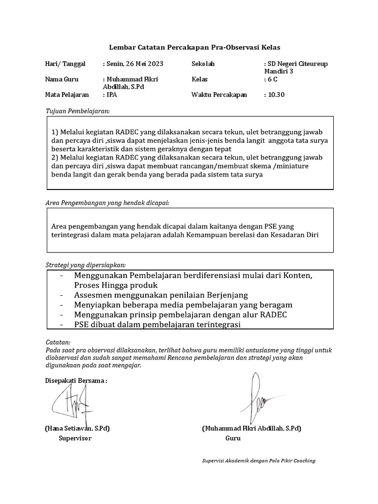 Instrumen Observasi Coaching 2.3 | PDF | Karier & Perkembangan