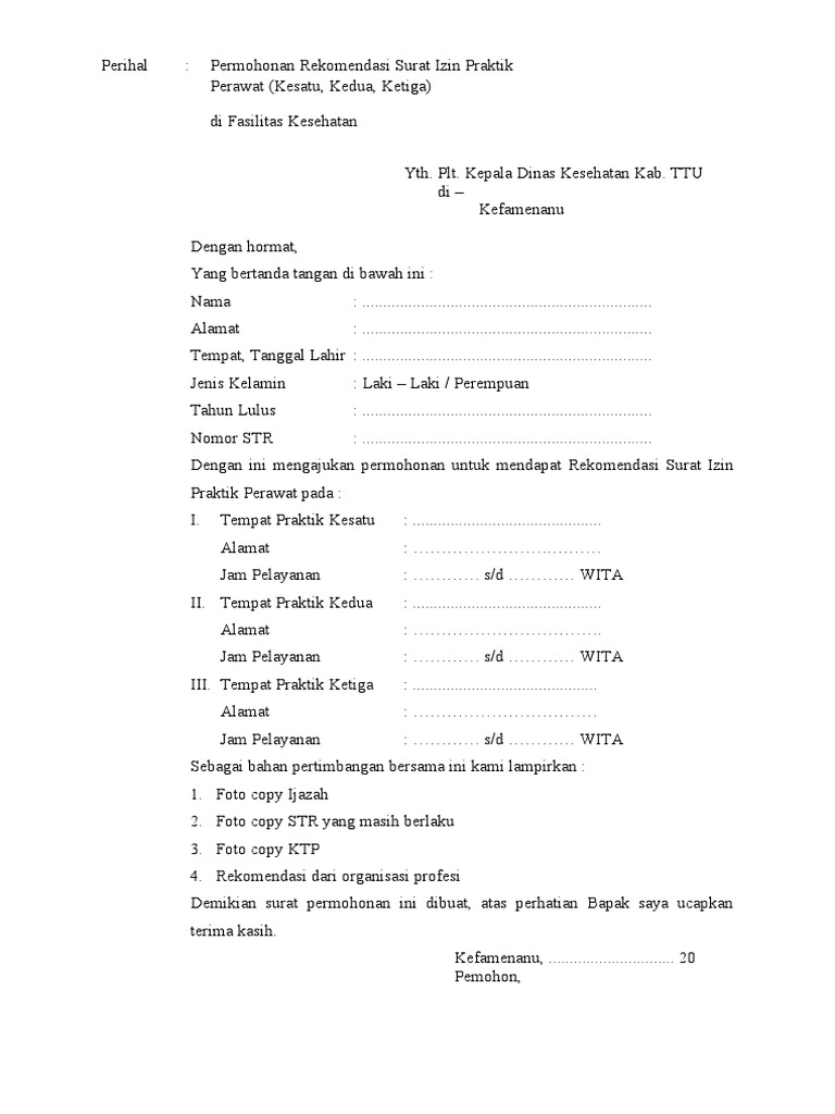 PERMOHONAN REKOMENDASI SIP PERAWAT | PDF