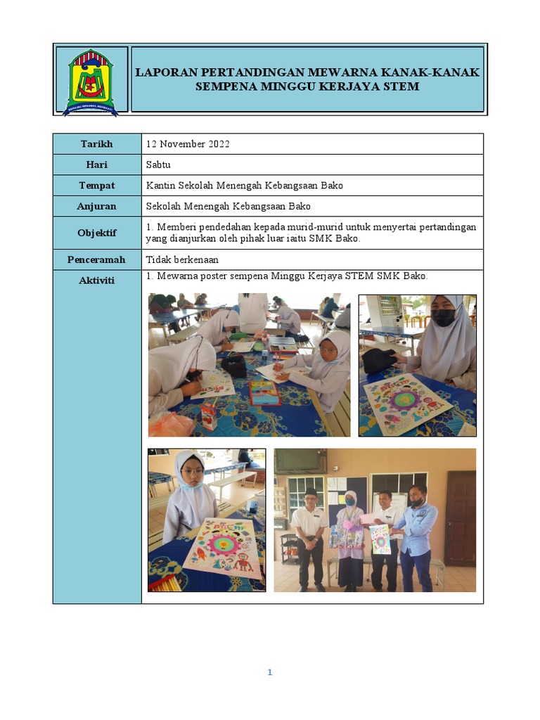 Contoh Laporan Pertandingan Mewarna Minggu Kerjaya STEM | PDF