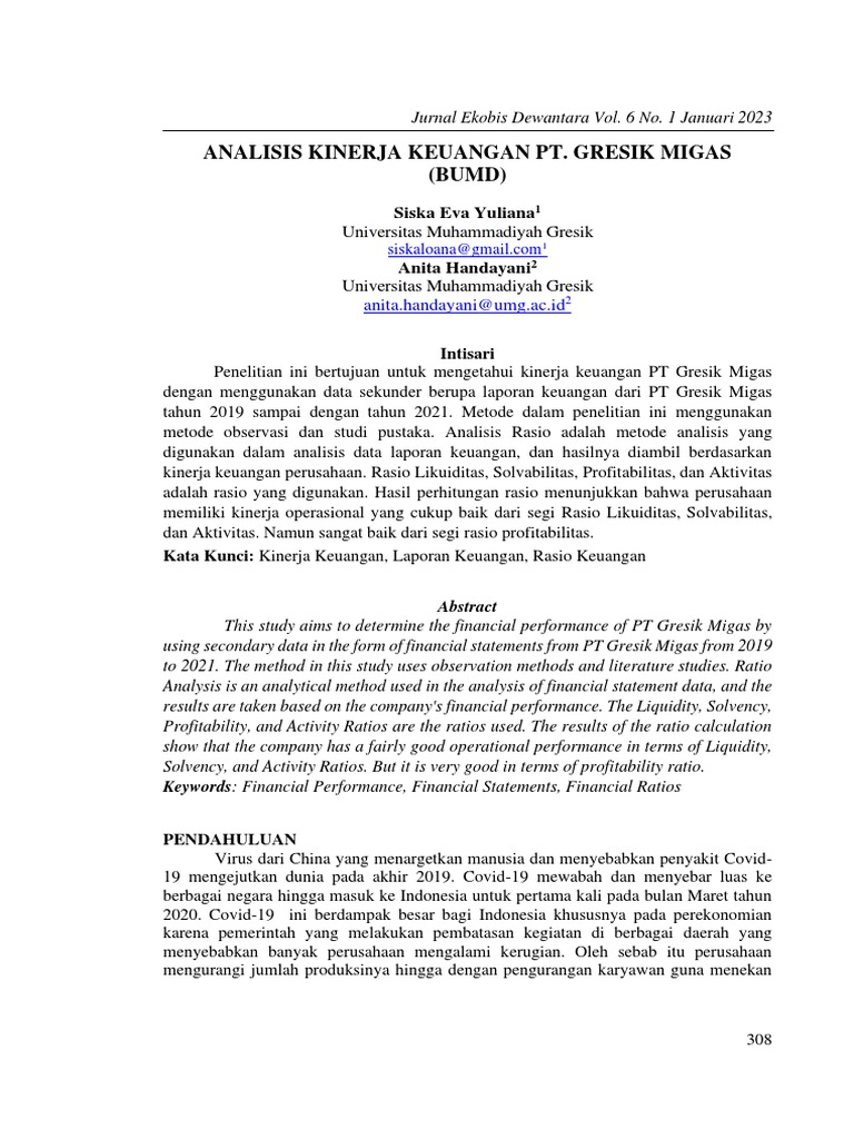 Analisis Kinerja Keuangan Pt. Gresik Migas (BUMD) : Siska Eva Yuliana | PDF