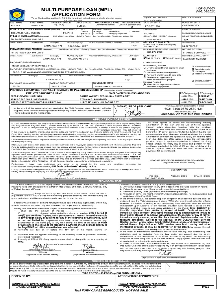SLF065 MultiPurposeLoanApplicationForm V06 | PDF | Loans | Interest