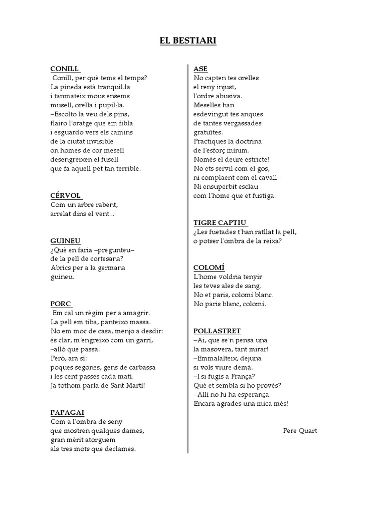 Pere Quart - Bestiari | PDF